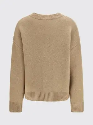 AMI Paris Alpaca Wool V-neck Cardigan With Jacquard Logo - Sand