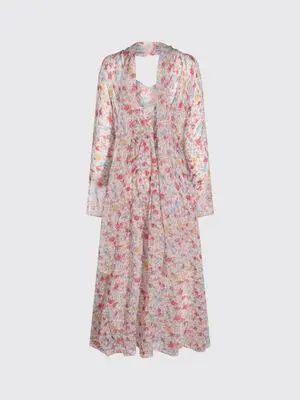 GANNI Pleated Floral Silk Chiffon Midi Dress With Pussy-bow Collar
