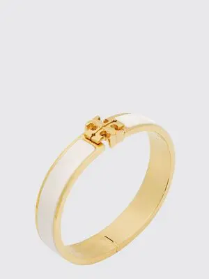 Tory Burch Kira Enameled Brass Bangle With Double T Logo - White