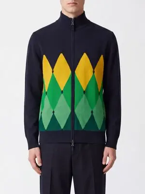 BALLANTYNE Argyle Pattern 100% Cashmere Zip Cardigan - Blue