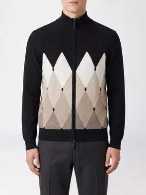 BALLANTYNE Argyle Pattern 100% Cashmere Zip Cardigan - Fa01