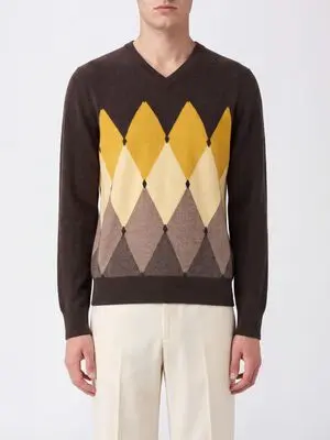 BALLANTYNE Argyle Pattern 100% Cashmere Crewneck Sweater - Brown