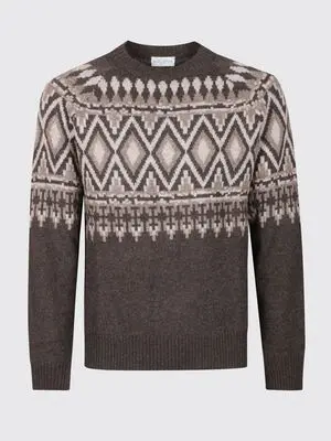 BALLANTYNE Slim Fit Wool Crewneck Sweater With Abstract Jacquard Pattern
