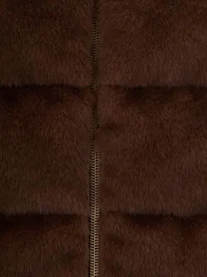 Herno Short Faux Fur Jacket With High Neck And Zip - Earth