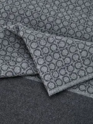 FERRAGAMO Gancini Pattern Pure Wool Scarf With Fringed Edges