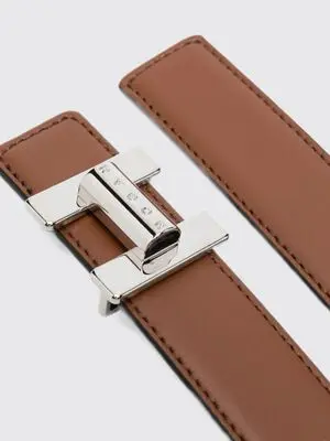 Hogan Smooth Calf Leather Belt With H Monogram Buckle - Cocoa