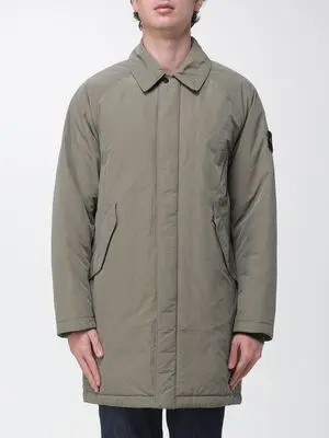 Stone Island Single-breasted Knee-length Trench Coat In Nylon With Logo Patch - Green