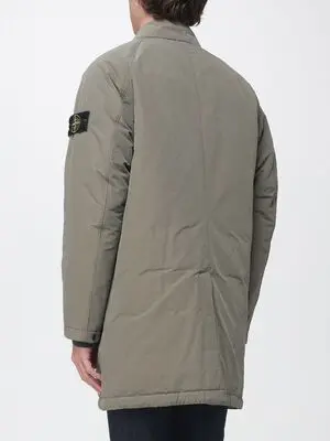 Stone Island Single-breasted Knee-length Trench Coat In Nylon With Logo Patch - Green