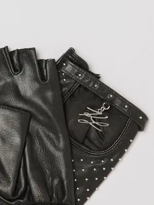 Karl Lagerfeld Goat Leather Gloves With Embroidered Monogram And Pearls