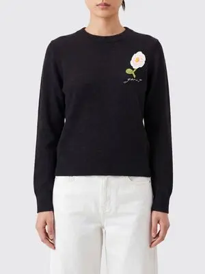 GANNI Crewneck Merino Wool Sweater With Decorative Macramé Lace Inserts