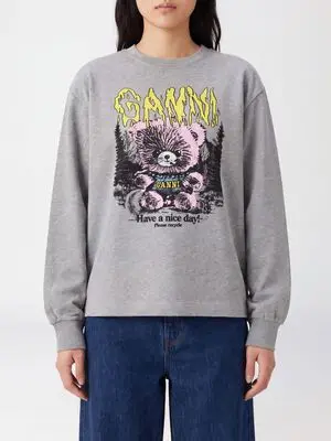 GANNI Long-sleeved T-shirt In Cotton With A Graffiti-style Teddy Bear Print