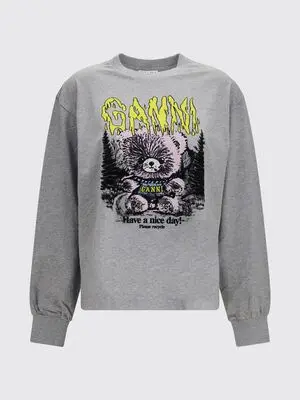 GANNI Long-sleeved T-shirt In Cotton With A Graffiti-style Teddy Bear Print