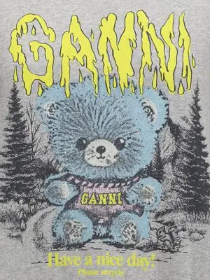 GANNI Crewneck Sweatshirt In Cotton With A Graffiti-style Teddy Bear Print