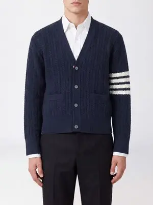 Thom Browne 4-bar Stripe V-neck Slim Fit Wool Tricot Cardigan - Navy