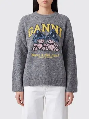 GANNI Crewneck Sweater In An Alpaca Blend With A Contrasting Graphic Jacquard Logo