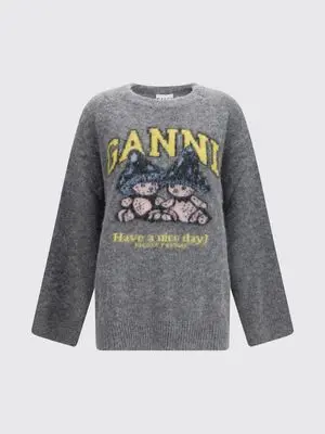 GANNI Crewneck Sweater In An Alpaca Blend With A Contrasting Graphic Jacquard Logo