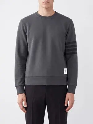 Thom Browne Crewneck Cotton Sweatshirt With Contrast 4-bar Detail - Black