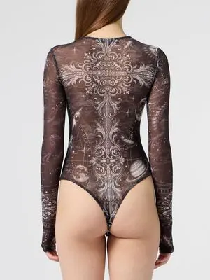 Philipp Plein Slim Fit Long-sleeved Graphic Print Jersey Bodysuit