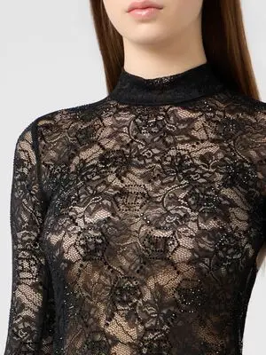 Philipp Plein Midi Evening Dress In Lace With Crystals And A Mock Neck