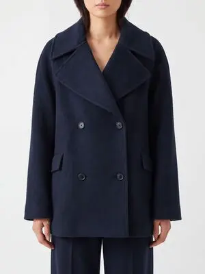 Loulou De Saison Short Double-breasted Wool And Cashmere Coat With Dropped Shoulders - Blue