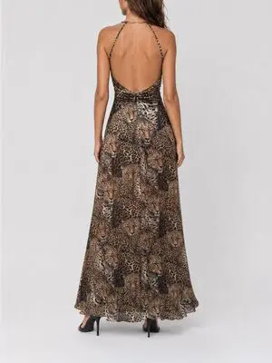 Philipp Plein Flared Long Dress With Animal Print And Off-the-shoulder Design