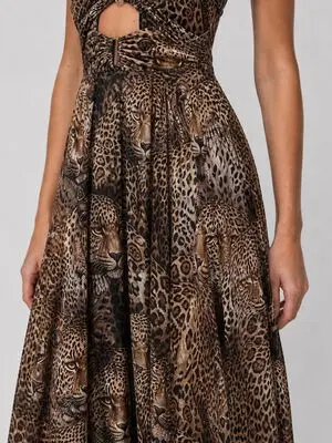 Philipp Plein Flared Long Dress With Animal Print And Off-the-shoulder Design