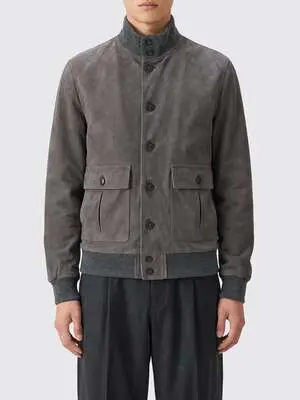 VALSTAR Suede Bomber Jacket With Funnel Neck And Patch Pockets - Grey