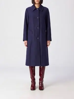 BLAZÉ MILANO Single-breasted Long Merino Wool Coat With Classic Collar - Navy
