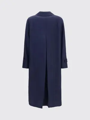 BLAZÉ MILANO Single-breasted Long Merino Wool Coat With Classic Collar - Navy