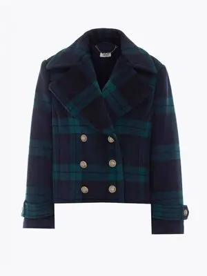Liu Jo Tartan Double-breasted Wool-blend Peacoat