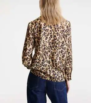 Marella Silk Leopard Print Pussybow Blouse - Beige