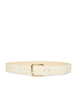 Marella Leather Croc-embossed Belt - Ivory