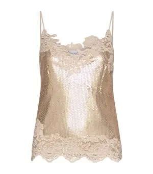 Marella Sequin Lace-trim Top - Grey