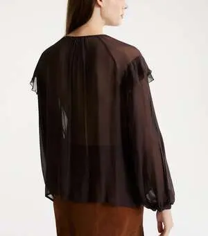 Marella Crepon Sheer Ruffle Blouse