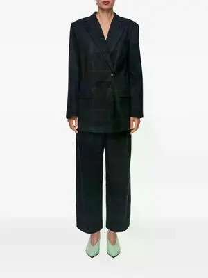 Bimba Y Lola Navy- Checked Darted Barrel-leg Trousers