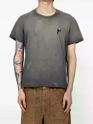MASU Angel-embroidered Washed-effect T-shirt
