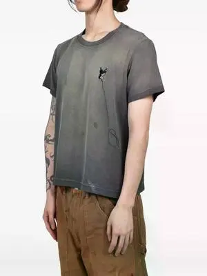 MASU Angel-embroidered Washed-effect T-shirt