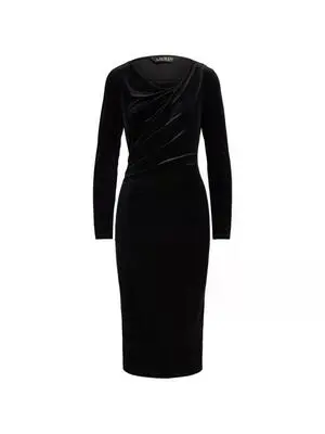 Ralph Lauren Draped Velvet Midi Dress - Black