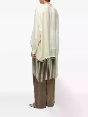 Bimba Y Lola Cream Patchwork Fringed Shirt