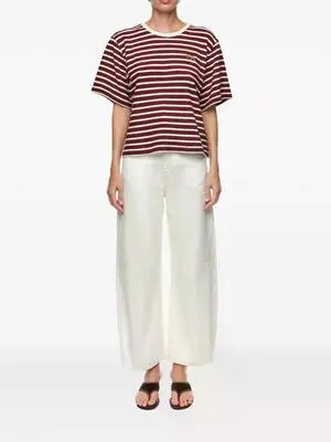 Bimba Y Lola Boxy Terry Cotton T-shirt With Maroon Stripes - Red