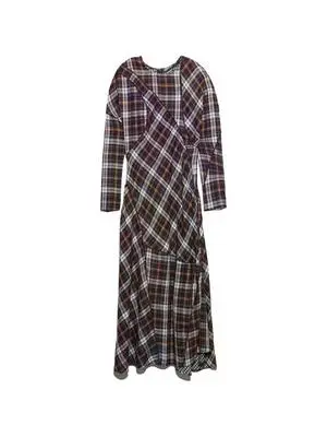Bimba Y Lola Garnet Checked Patchwork Dress With Batwing Sleeves - Red