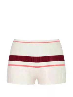 SELF-PORTRAIT Striped Ribbed-knit Shorts - Neutrals