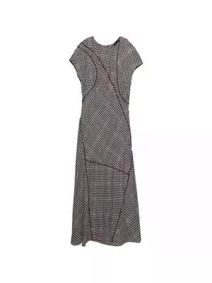 Bimba Y Lola Dark-brown Checked Patchwork Dress With Raw-edge Detailing - Black