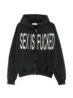 CARNE BOLLENTE Slogan-print Zip-up Hoodie - Brown