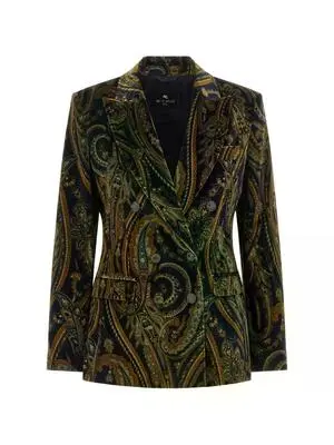 Etro Double-breasted Cotton Velvet Jacket With Floral Overprint