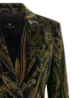 Etro Double-breasted Cotton Velvet Jacket With Floral Overprint