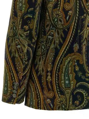 Etro Double-breasted Cotton Velvet Jacket With Floral Overprint