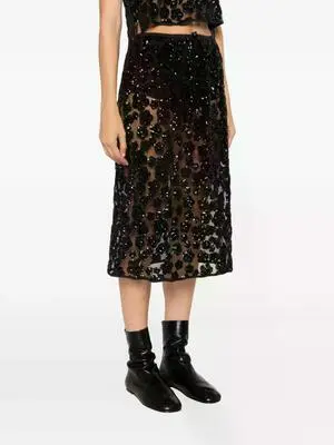Cecilie Bahnsen Bria Sequin-embellished Floral-appliqué Midi Skirt - Black