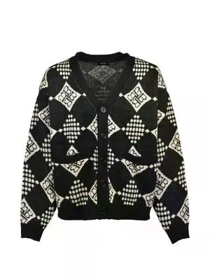 BREATH Diamond-knit Geometric-pattern Cardigan - Black