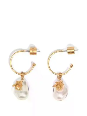 Bimba Y Lola Medium Bee And Pearl Hoop Earrings - Gold